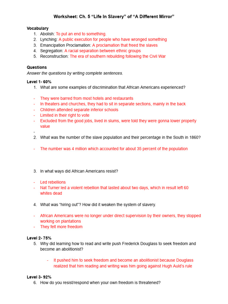 Ch. 5 "Life in Slavery" of "A Different Mirror" | PDF | Slavery ...