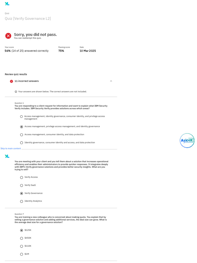 Quiz (Verify Governance L2) Results - Your Learning | PDF | Cloud Computing | Business
