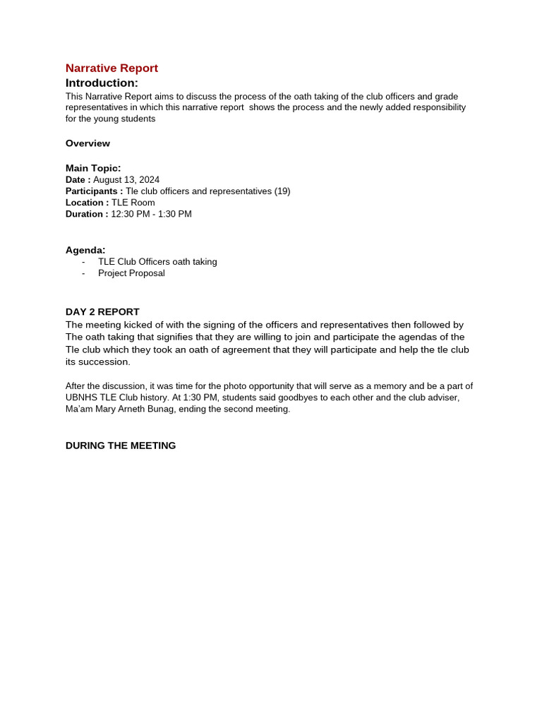 Narrative Report | PDF