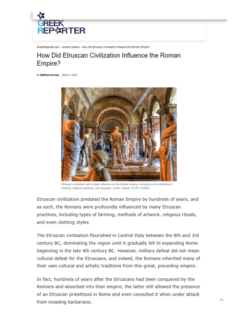 The Etruscan Civilizations Influence On The Roman Empire | PDF ...