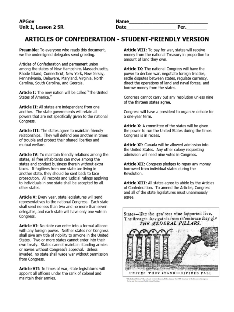 Student-Friendly Articles of Confederation | PDF | United States ...