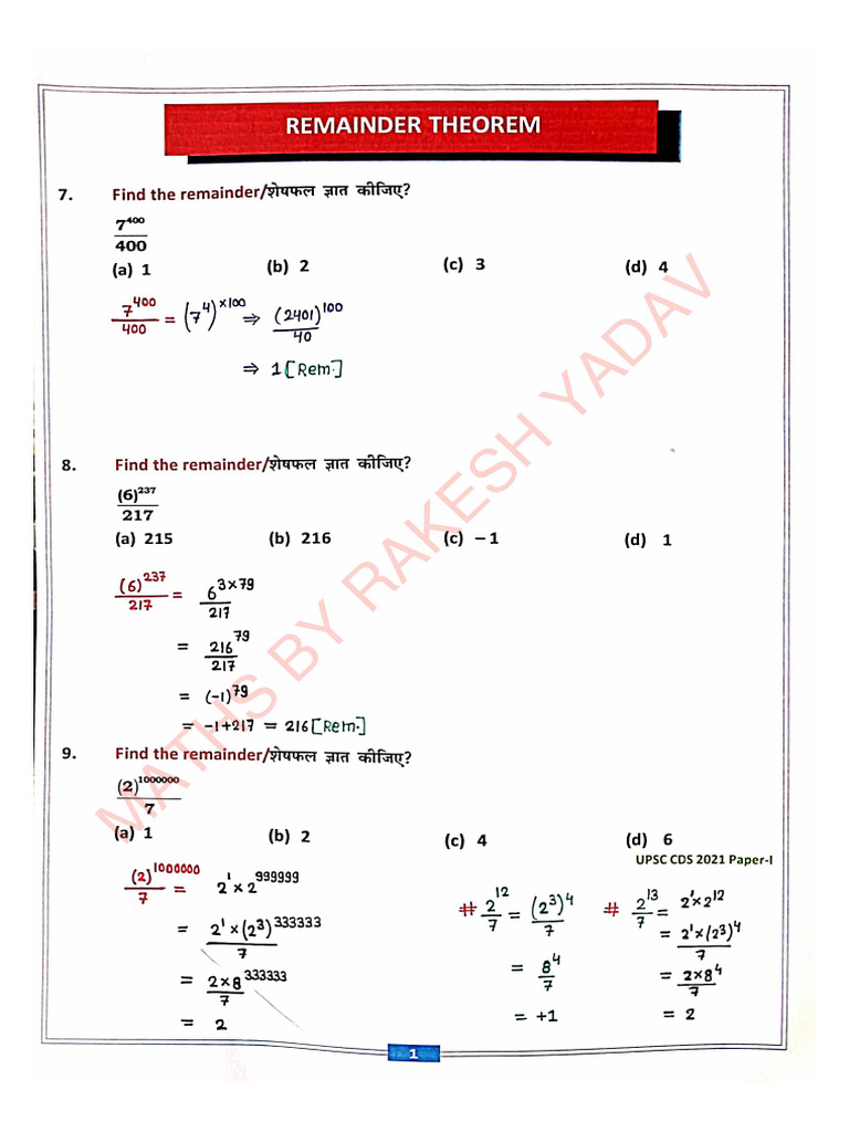 Remainder Theorem Notes 14-02 - 484470 - Crwill | PDF