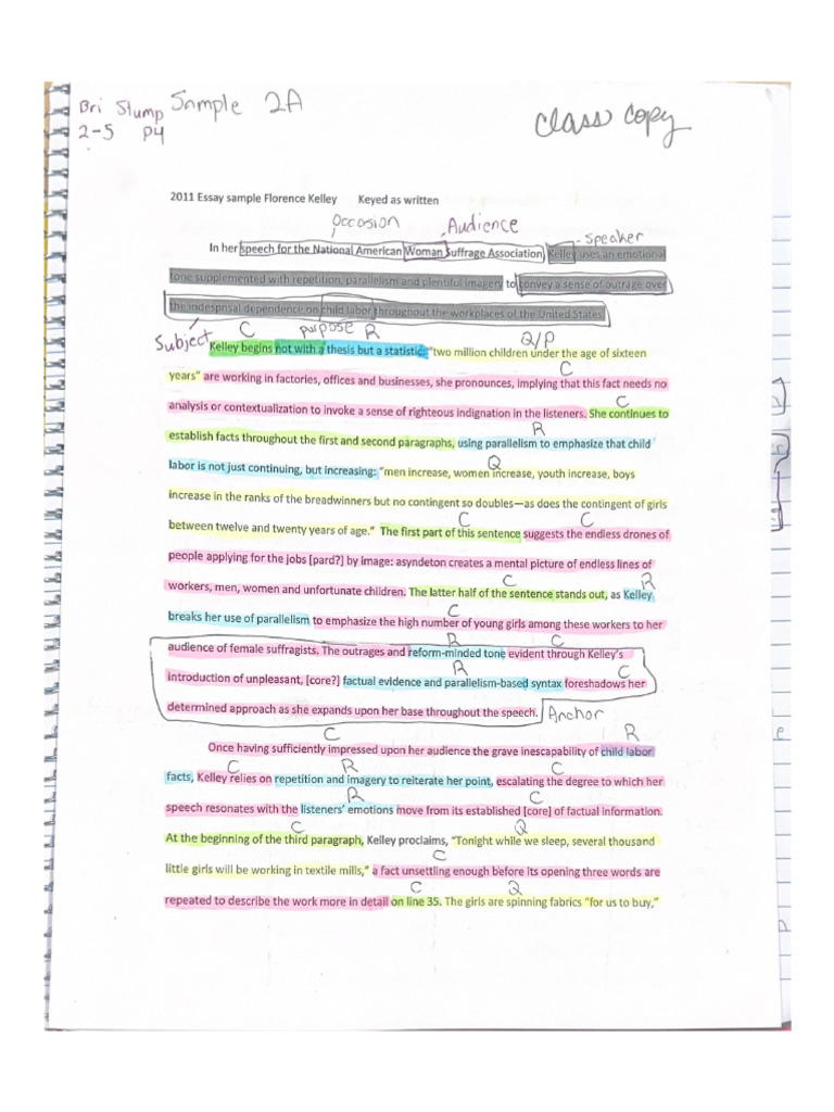 Florence Kelly Color Coded Essay | PDF