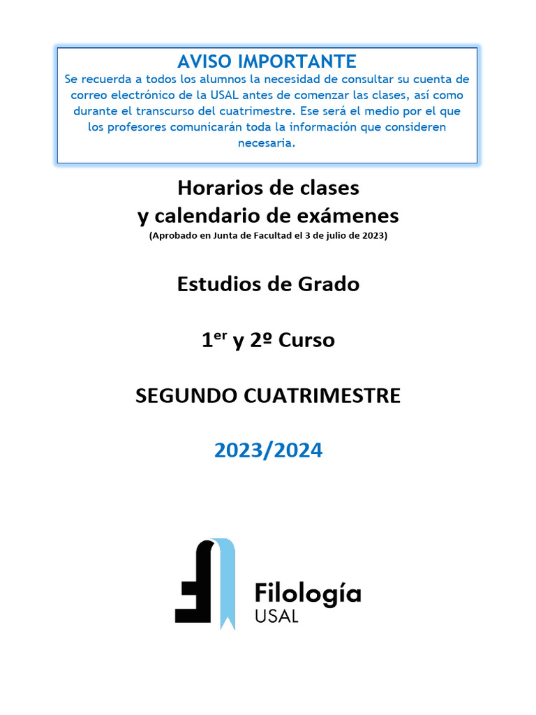 Horarios Exam 2Q 23-24 | PDF | Lingüística | Comunicación humana