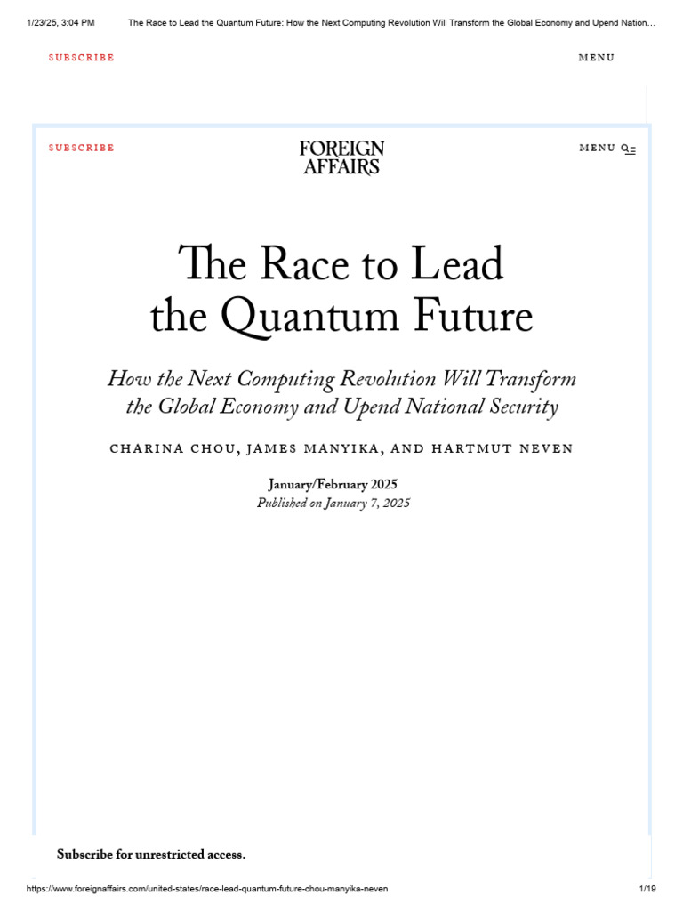 The Race To Lead The Quantum Future - How The Next Computing Revolution Will Transform The ...