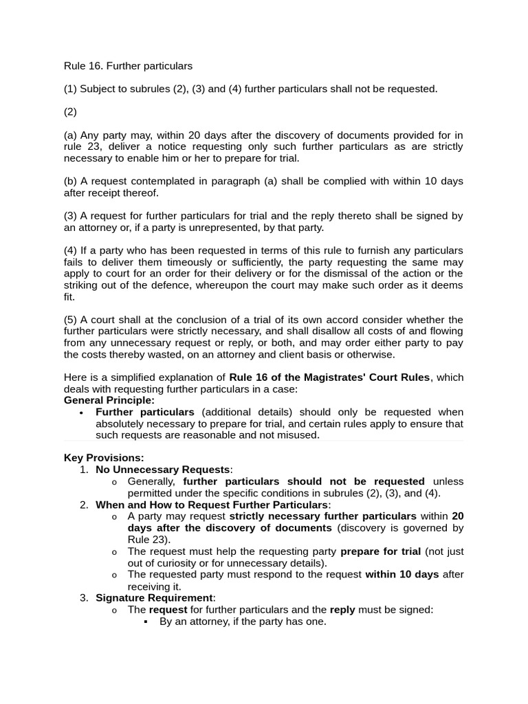 Magistrates' Court Rule 16. Further Particulars | PDF | Discovery (Law ...