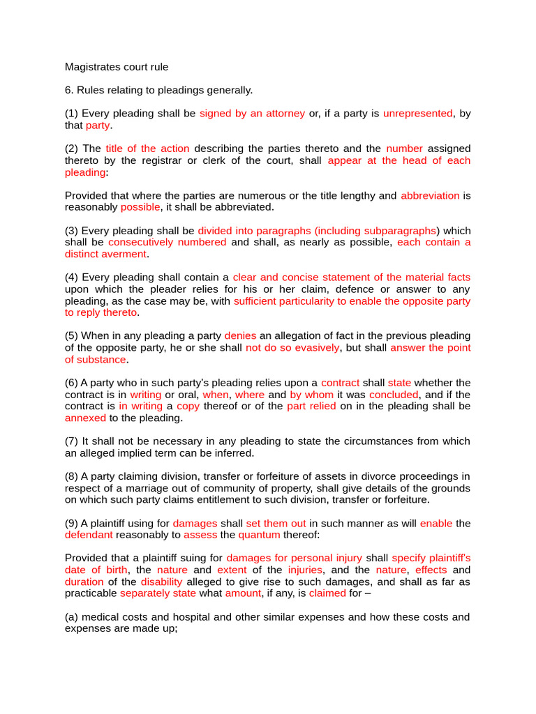 Magistrates Court Pleading Rules Explained | PDF | Damages | Justice