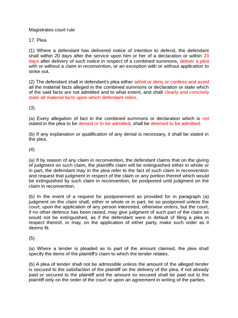Magistrates Court Rule 17: Plea Guidelines | PDF | Plea | Judgment (Law)