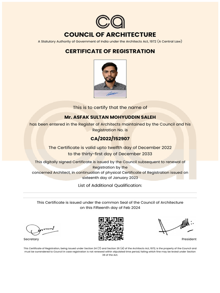 Architect Registration Certificate 2024 | PDF