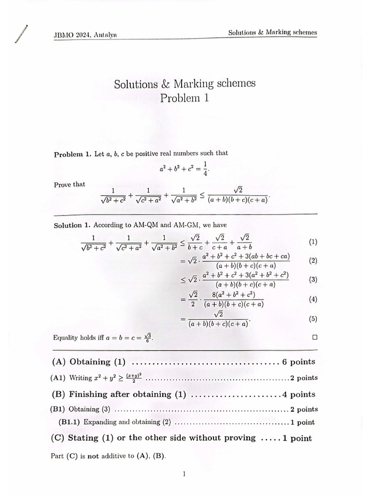 Jbmo 2024 Marking-Scheme | PDF