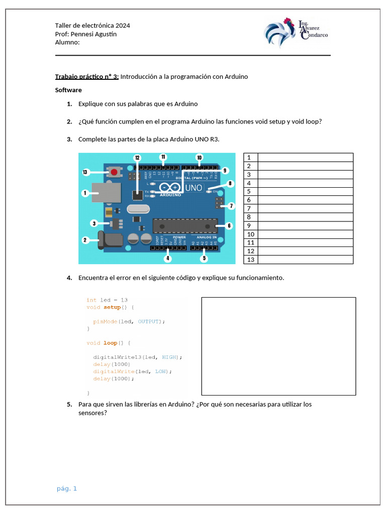 Trabajo Práctico Nº 3 | PDF | Diodo emisor de luz | Arduino