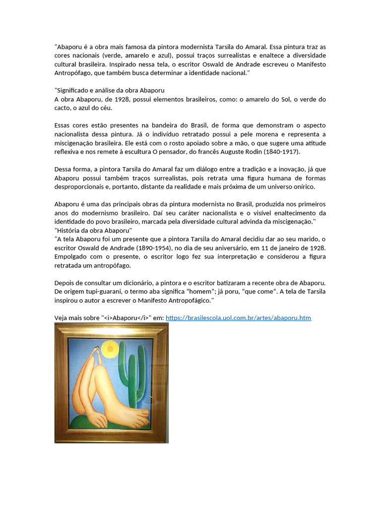 Análise da obra Abaporu de Tarsila | PDF