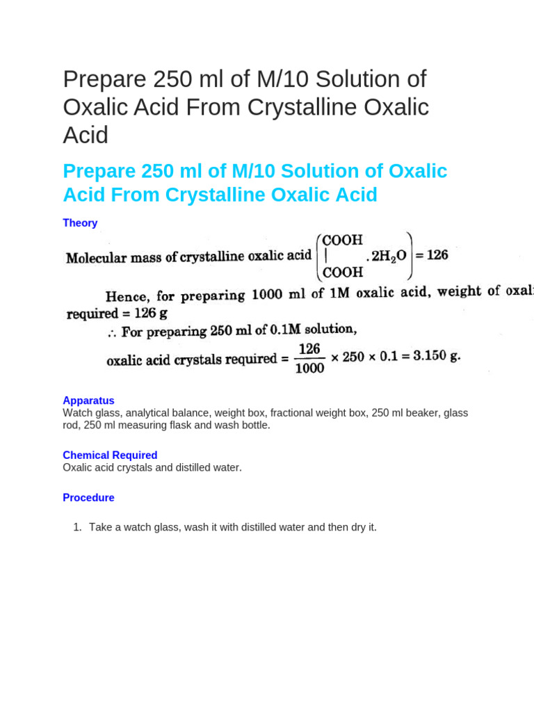 Oxalic Acid Preparation | PDF
