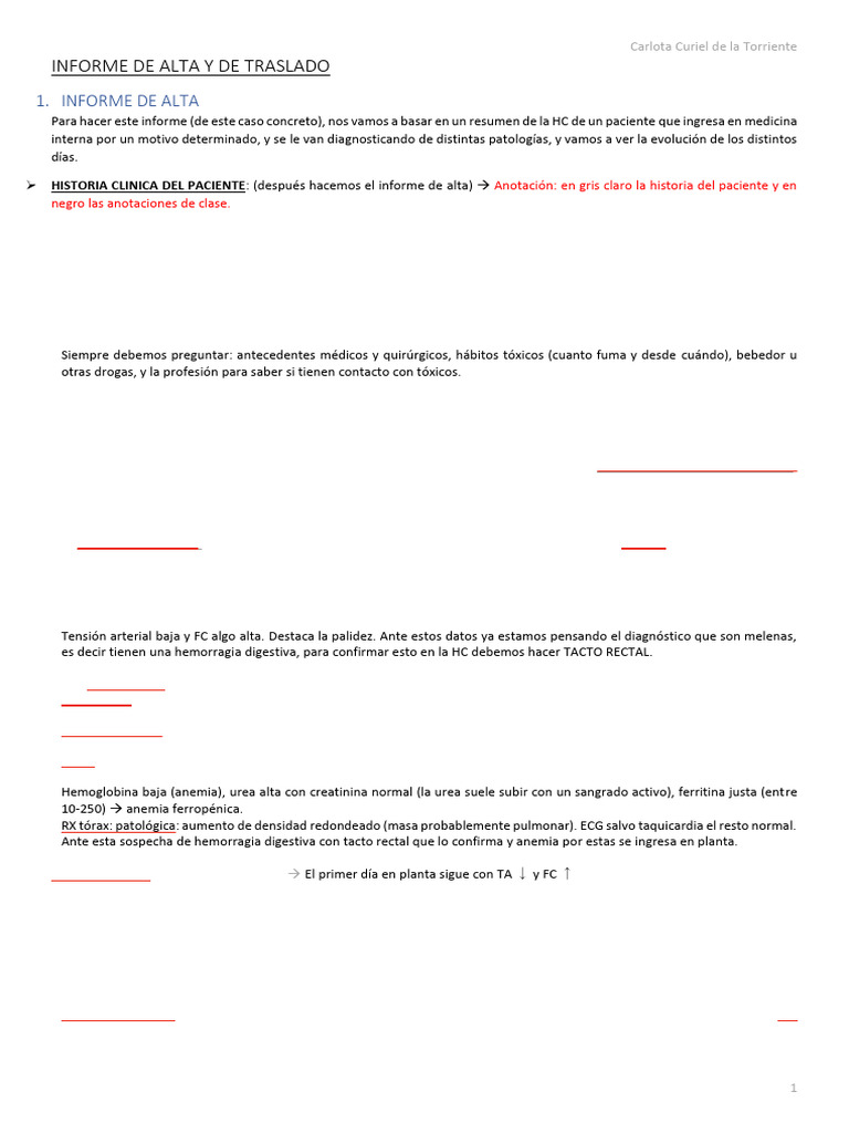 Informe de Alta y de Traslado Carlota | PDF | Neumonía | Hospital