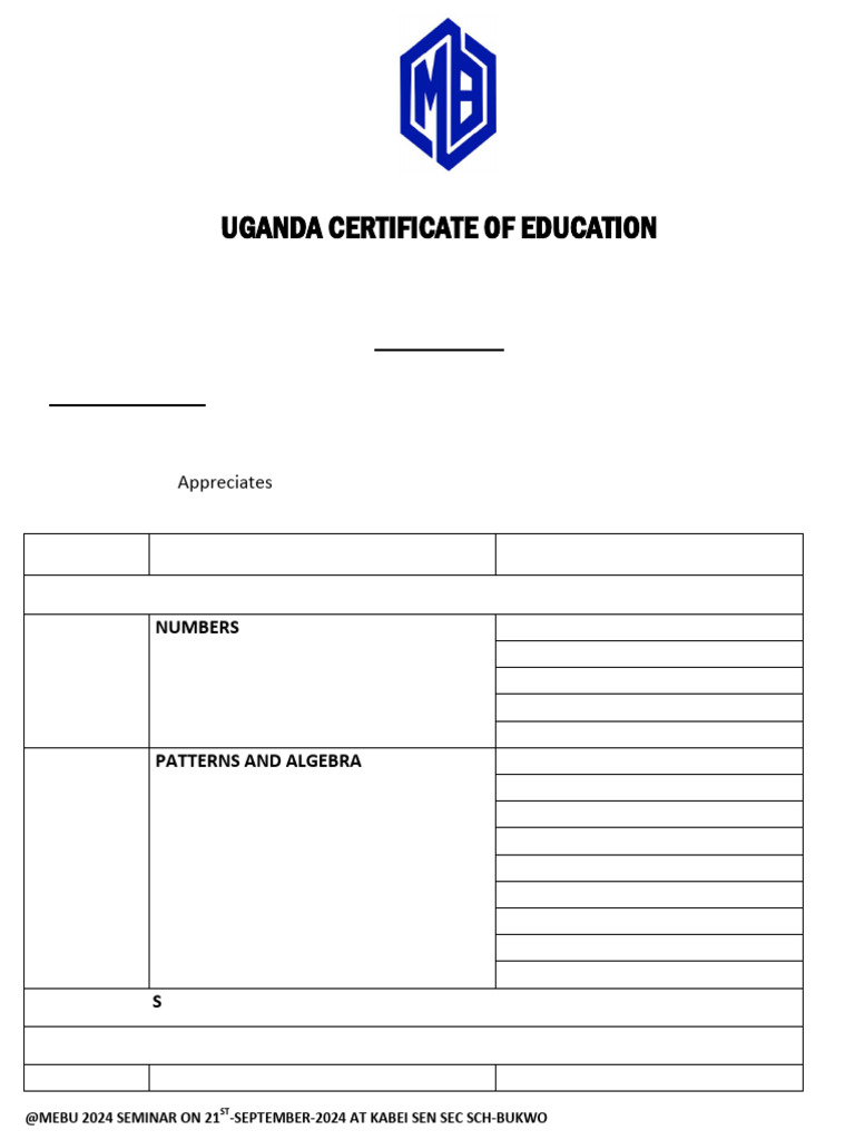 Mebu Uce 2024 Maths Seminar at Kabei Final | PDF | Geometry | Algebra