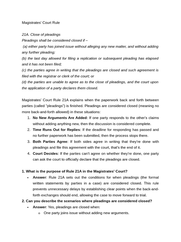 Understanding Close of Pleadings Rule 21A | PDF | Pleading | Trials