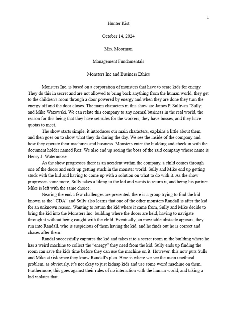 Monsters Inc. Business Ethics | PDF