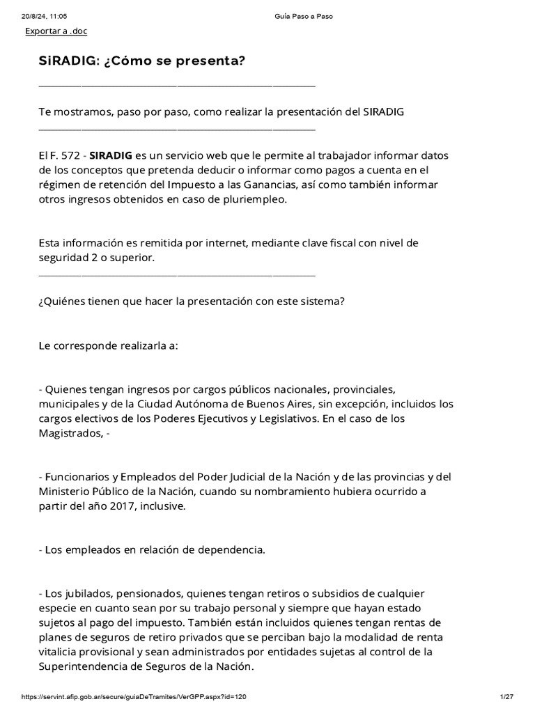Guía para Presentar SIRADIG F. 572 | PDF | Seguro | Impuestos
