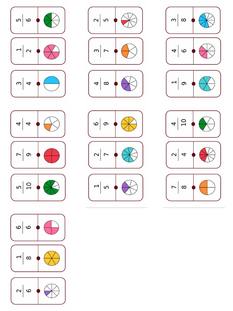 Dominó de fracciones 1 | PDF