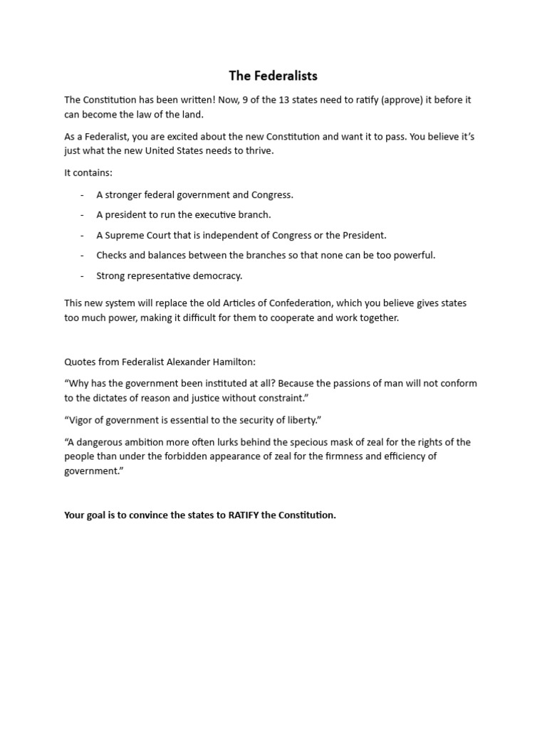Federalists vs. Antifederalists Debate | PDF | Federalism | American ...