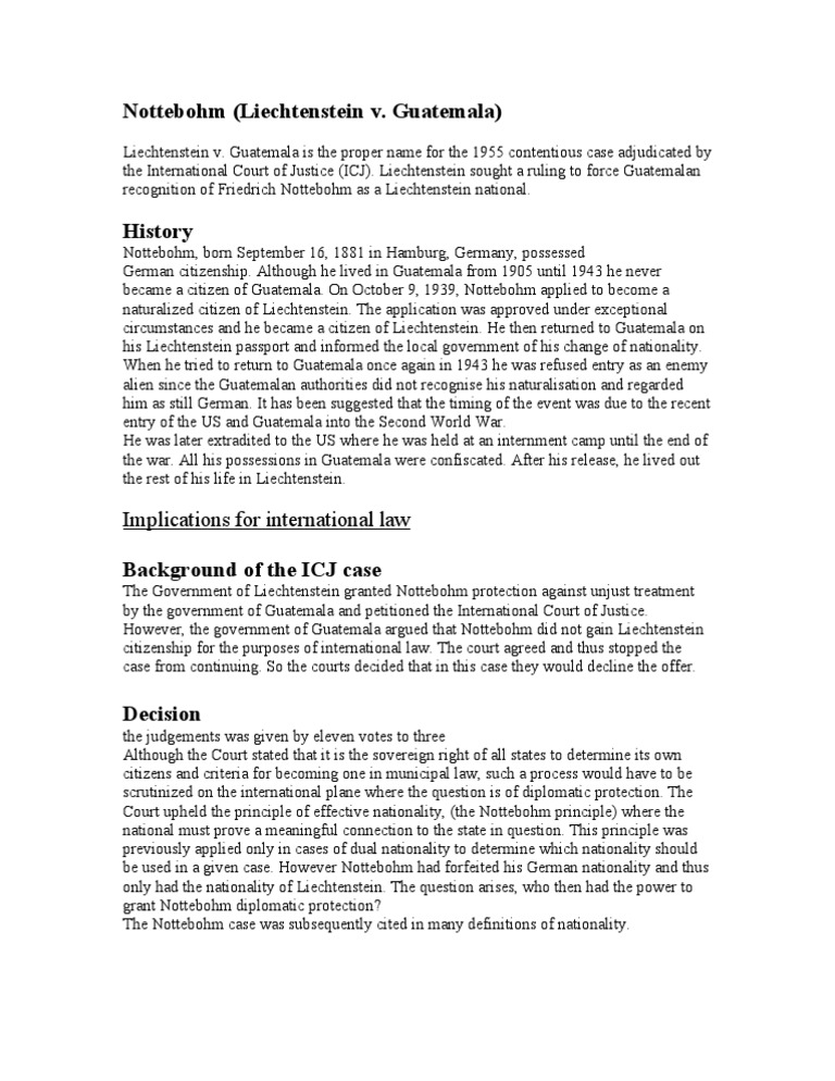 International Law: Nottebohm Case | PDF | Cultural Globalization ...