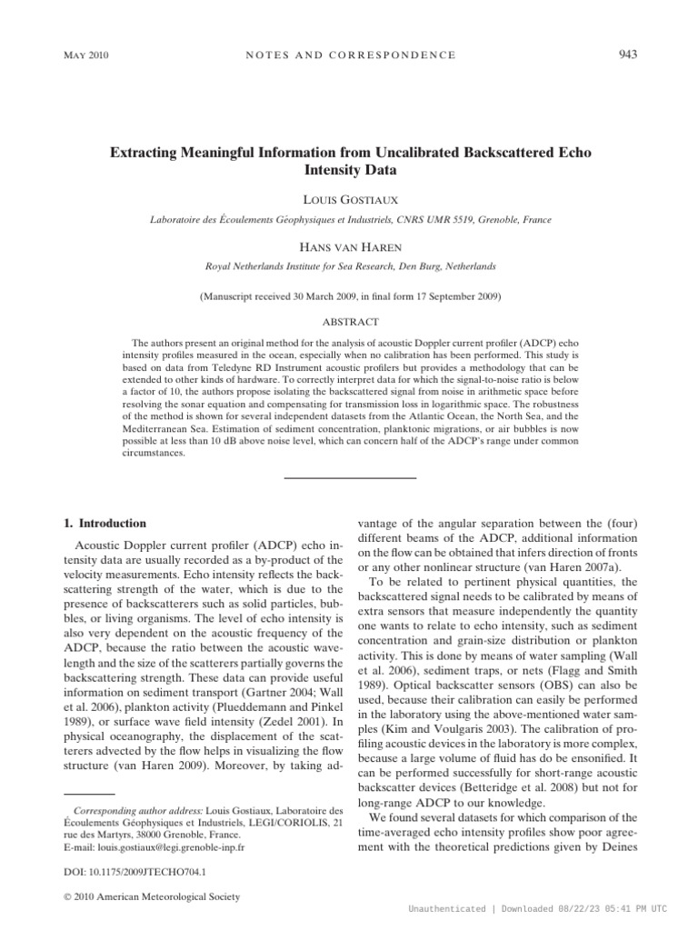 ECO INTENSITY 4 - tabela ADCP | PDF | Decibel