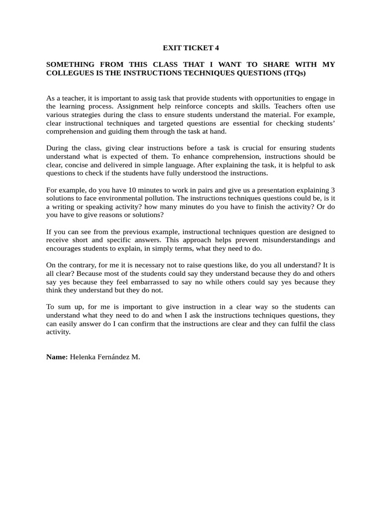 EXIT TICKET 4 - Helenka Fernandez M. | PDF
