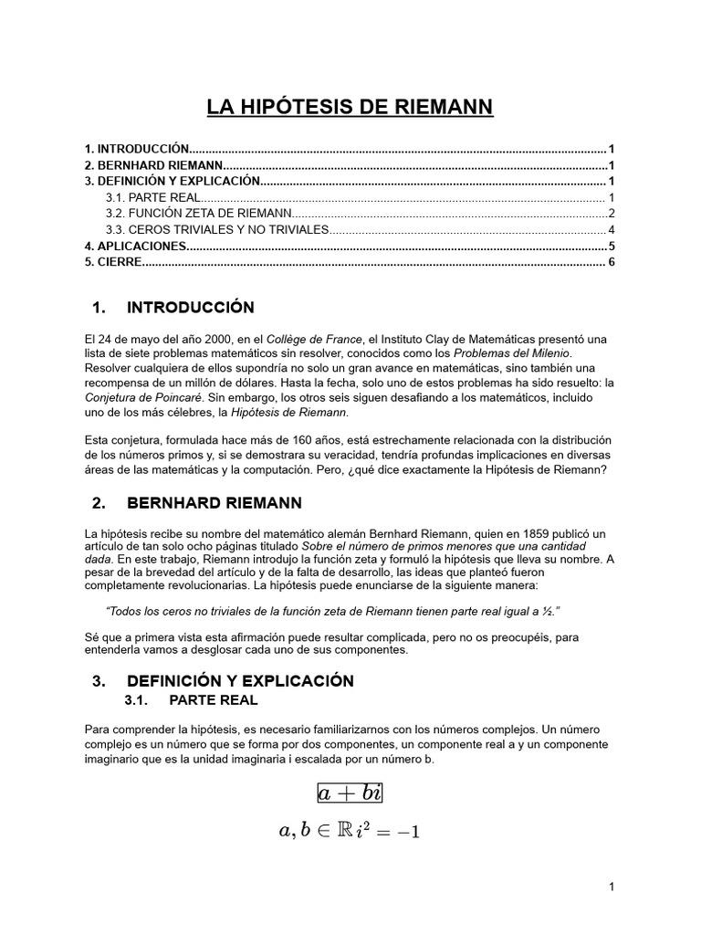 LA HIPÓTESIS DE RIEMANN guion | PDF | Matemáticas | Análisis matemático