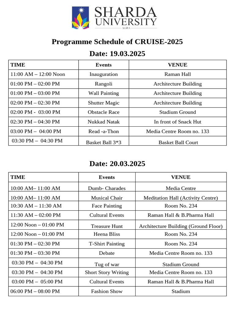 CRUISE-2025 Event Schedule | PDF