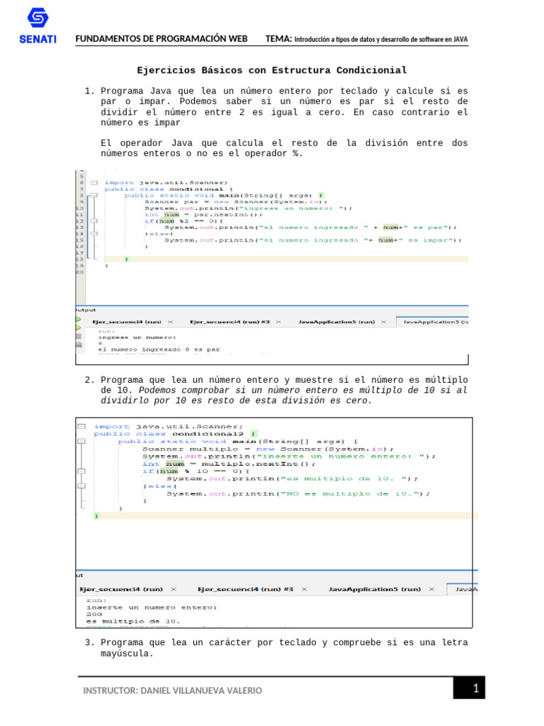 JAVA - EJERCICIOS ESTRUCTURAS CONDICIONALES (3) | PDF | Tipo de datos | Java (lenguaje de ...