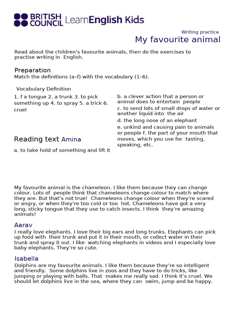 LearnEnglishKids Writing Practice Level 2 My Favourite Animal | PDF ...