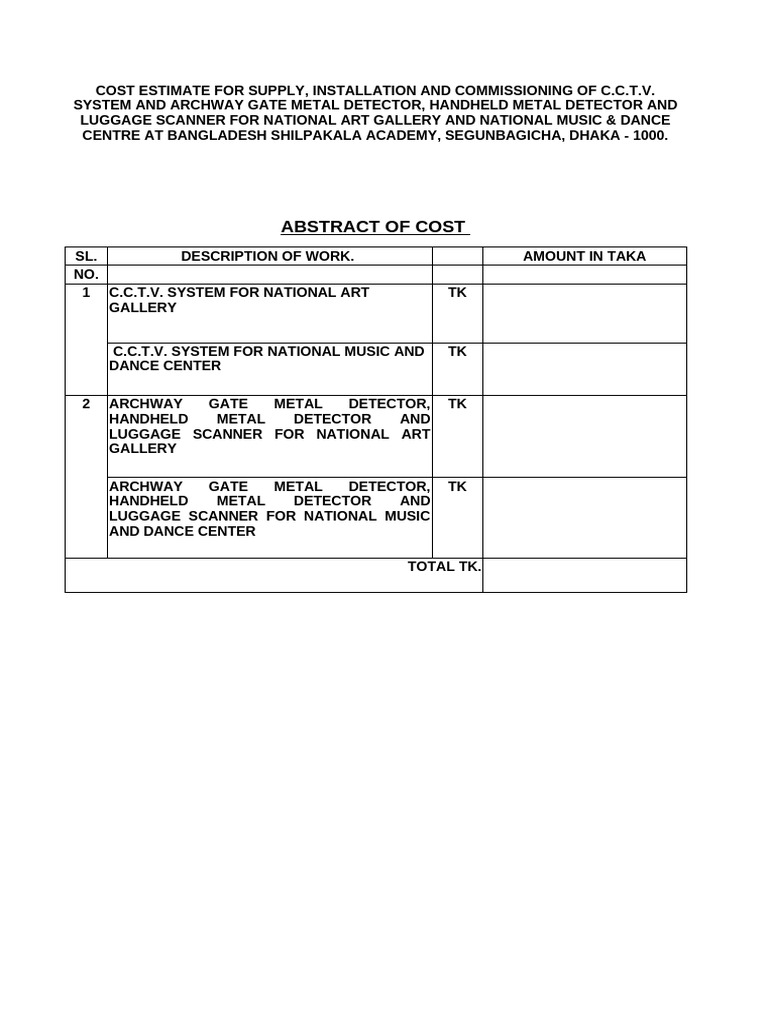 Cost Estimate for Security Systems | PDF