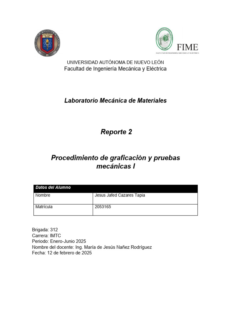 Reporte 2 - Lab Mec. Materiales - 2053165 | PDF