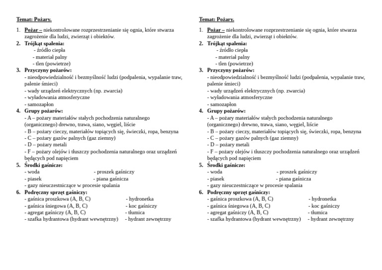 Notatka - Pożary | PDF