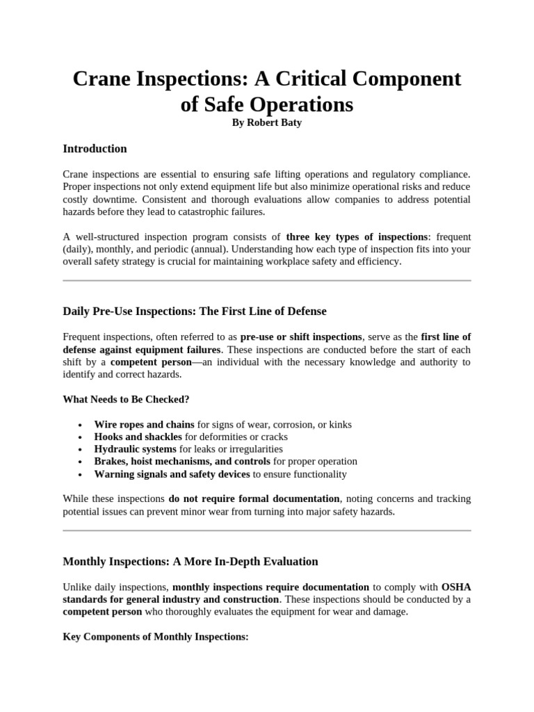 Crane Inspections A Critical Component of Safe Operations, RB 2-2025 | PDF | Safety ...