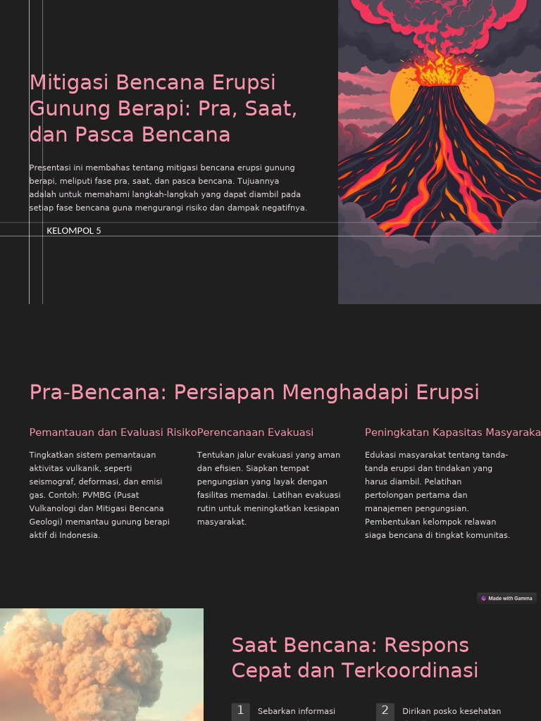 Mitigasi Bencana Erupsi Gunung Berapi Pra Saat Dan Pasca Bencana | PDF
