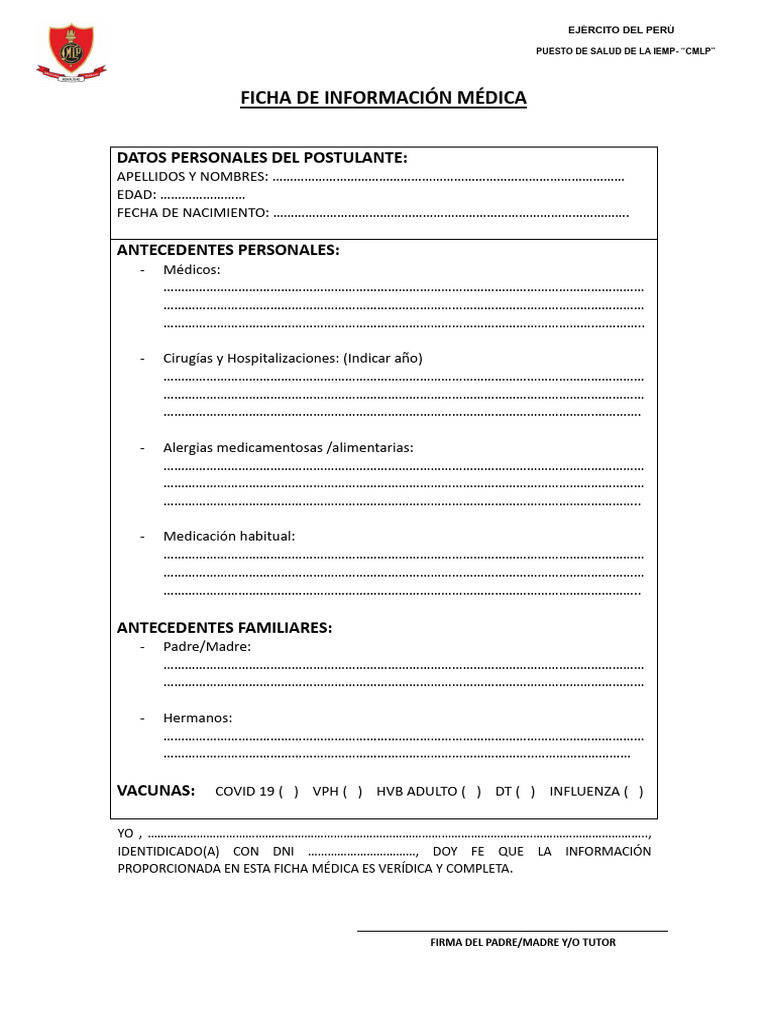 FICHA MEDICA Leoncio Prado | PDF