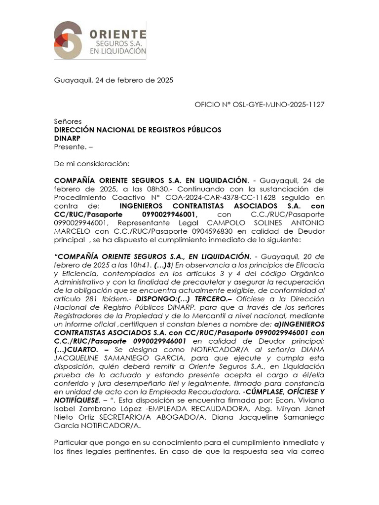 OFICIO #OSL-GYE-MJNO-2025-1127-signed | PDF | Gobierno