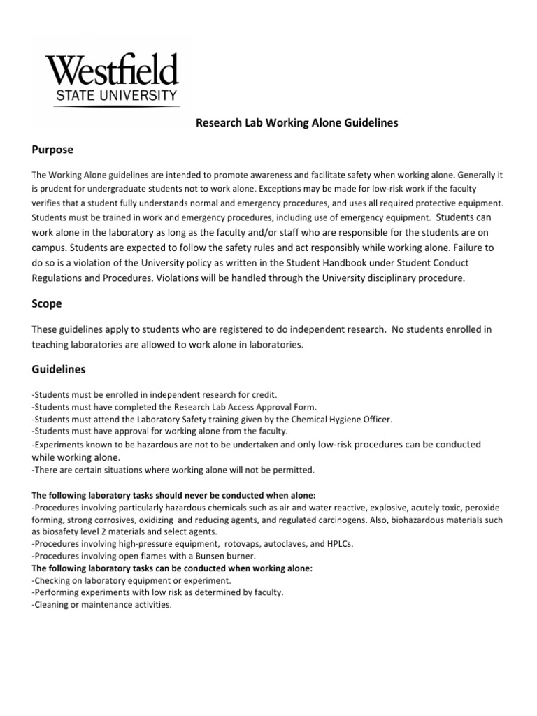Working Alone Safety Guidelines for Labs | PDF | Laboratories | Risk