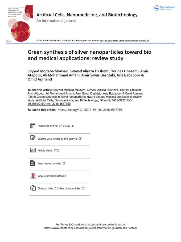 Green synthesis of silver nanoparticles toward bio | PDF | Nanoparticle ...