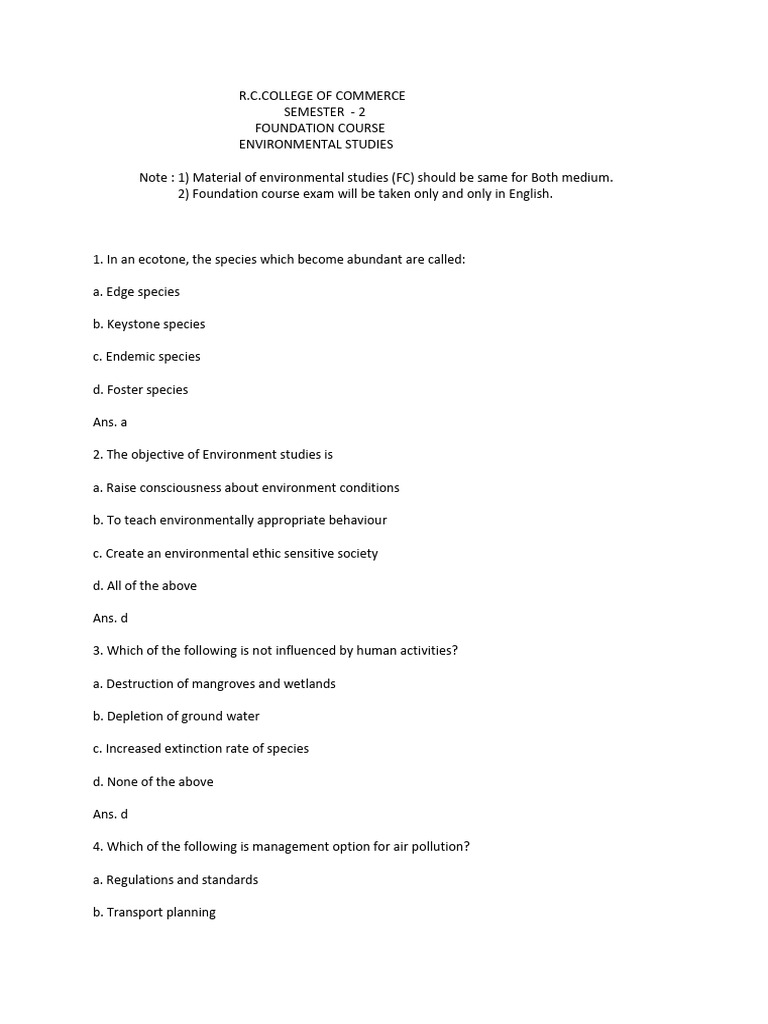Environmental Studies Exam Guide | PDF | Food Web | Ecosystem