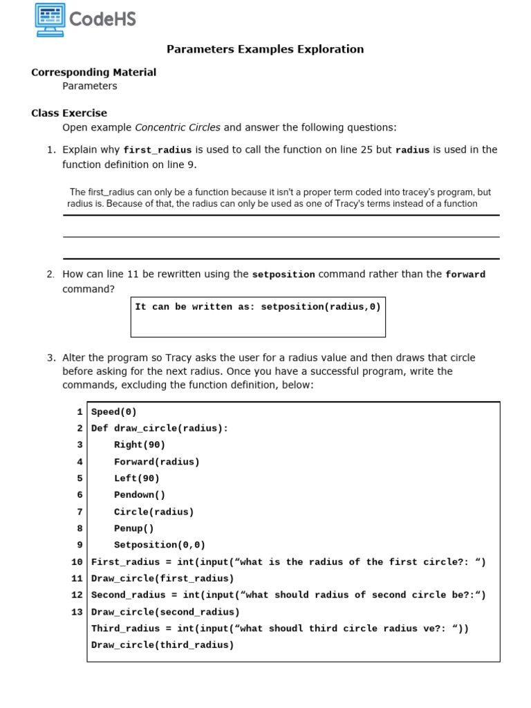 Examples Exploration - Parameters (Student) (Python Basics) | PDF