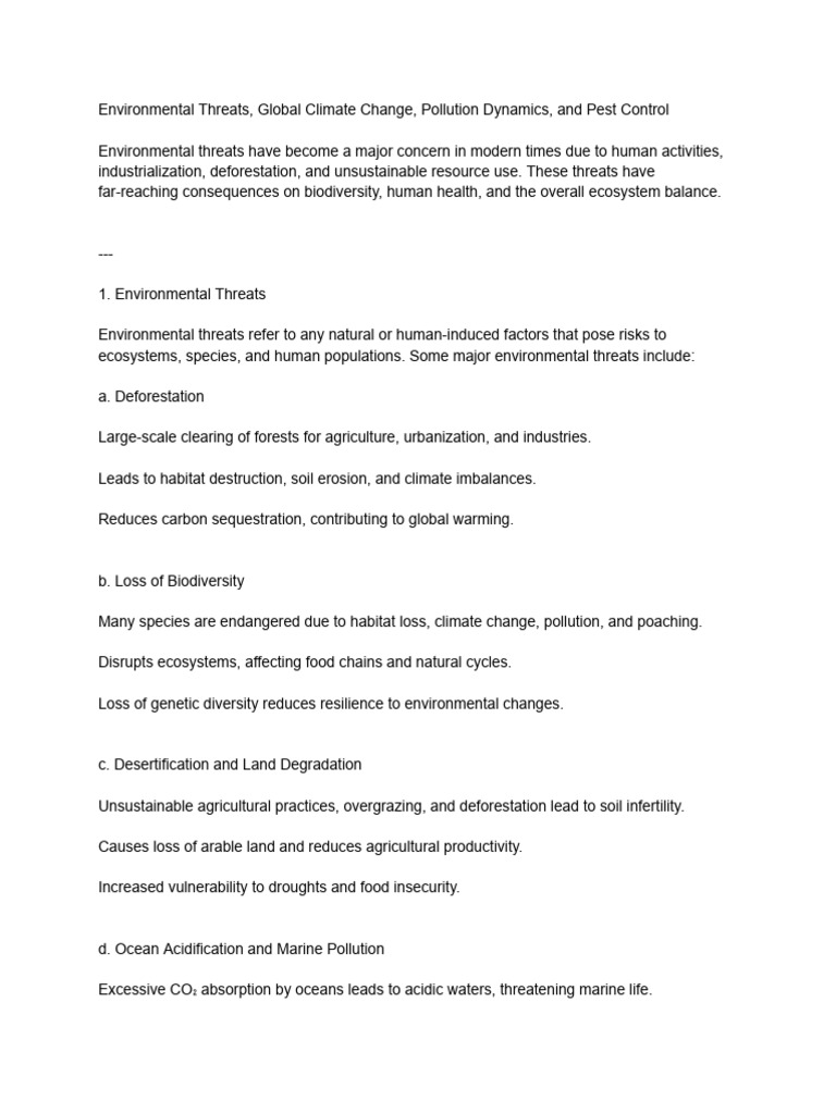 Environmental Threats, Global Climate Change, Pollution Dynamics, Pest ...
