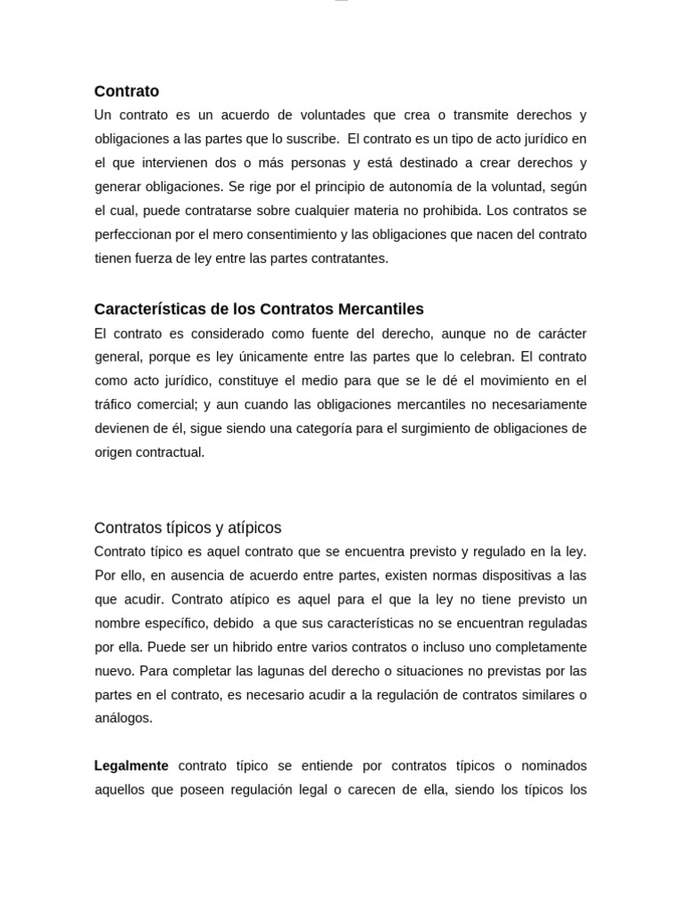 Tipos de Contratos Mercantiles y sus Características | PDF | Derecho civil (sistema legal ...