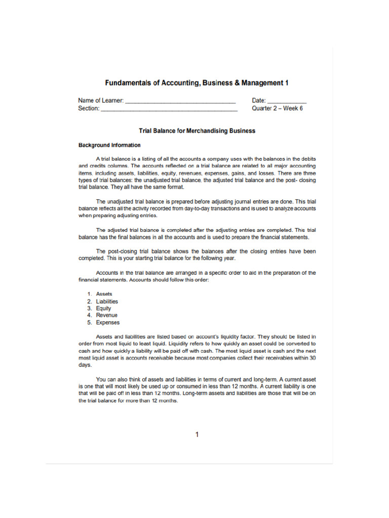 Fabm1 Week 6 Quarter 4 | PDF