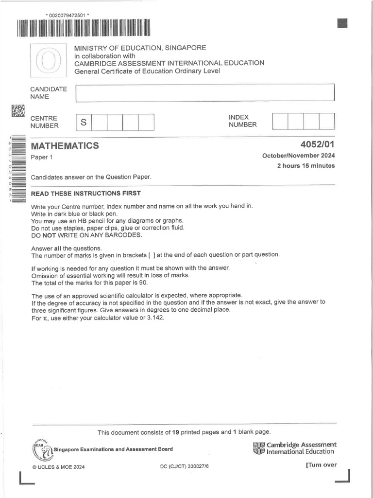 Year 2024 - 4052 - 01 Mathematics | PDF