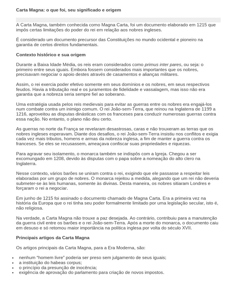Carta Magna | PDF | Carta Magna | Constituição