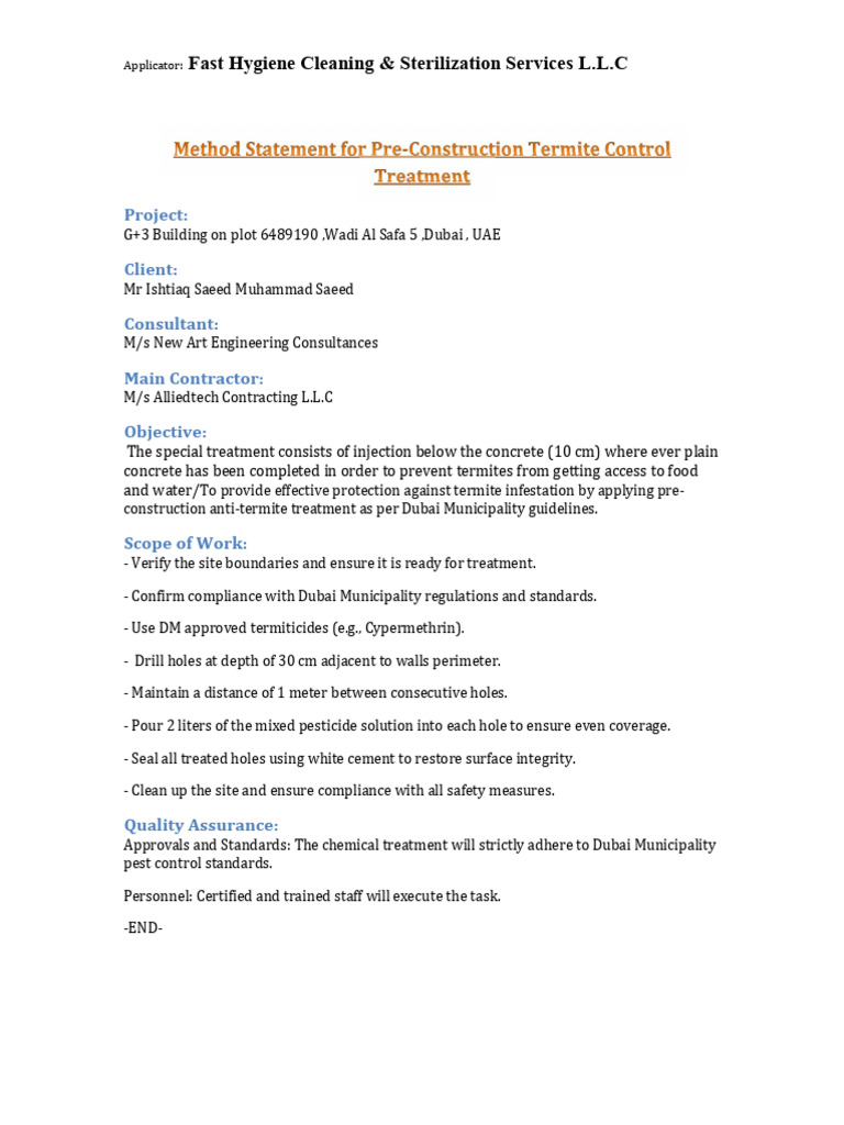 Method Statement Termite Control | PDF