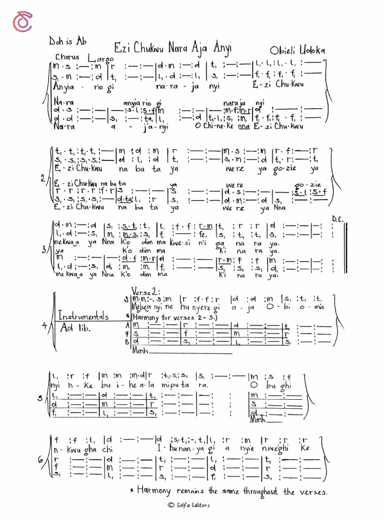 [Choirscript.net] Eze Chukwu Nara Aja Anyi Tonic Solfa Obieli Udoka 6ffb3 | PDF