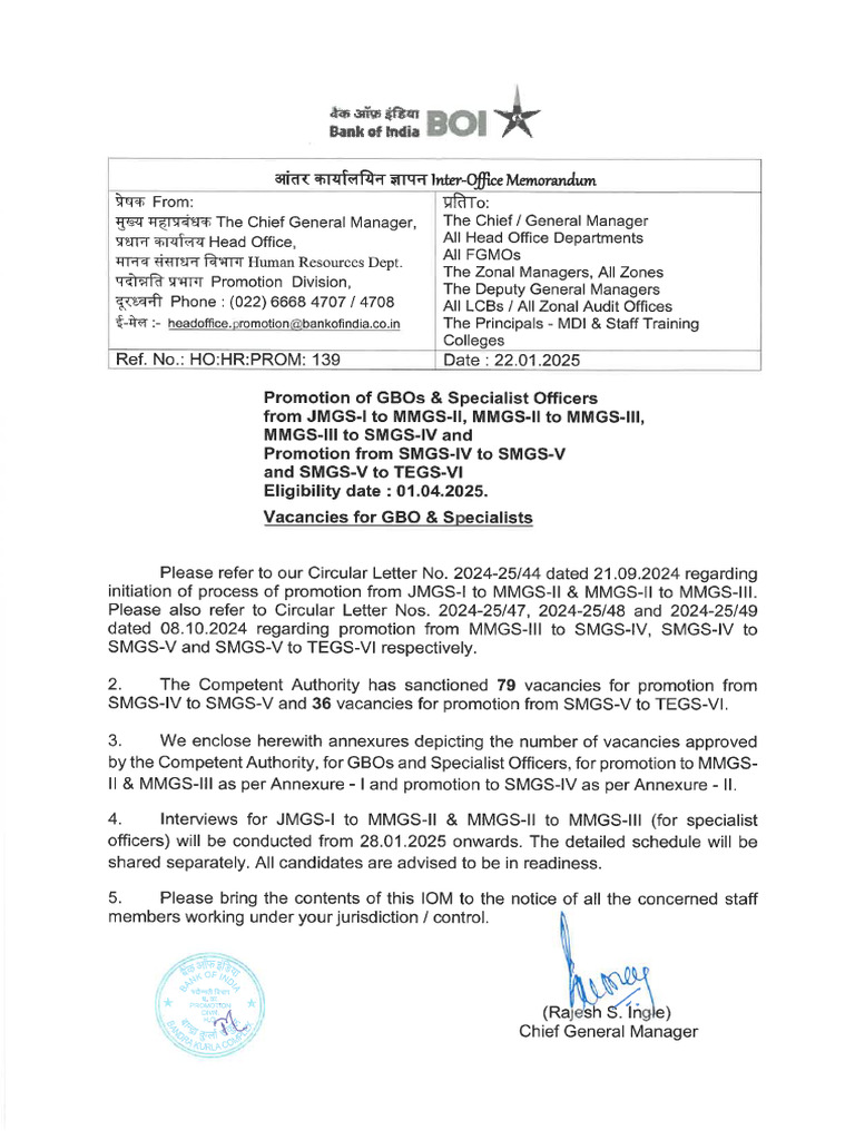 IOM - Vacancies Upto Scale VI | PDF